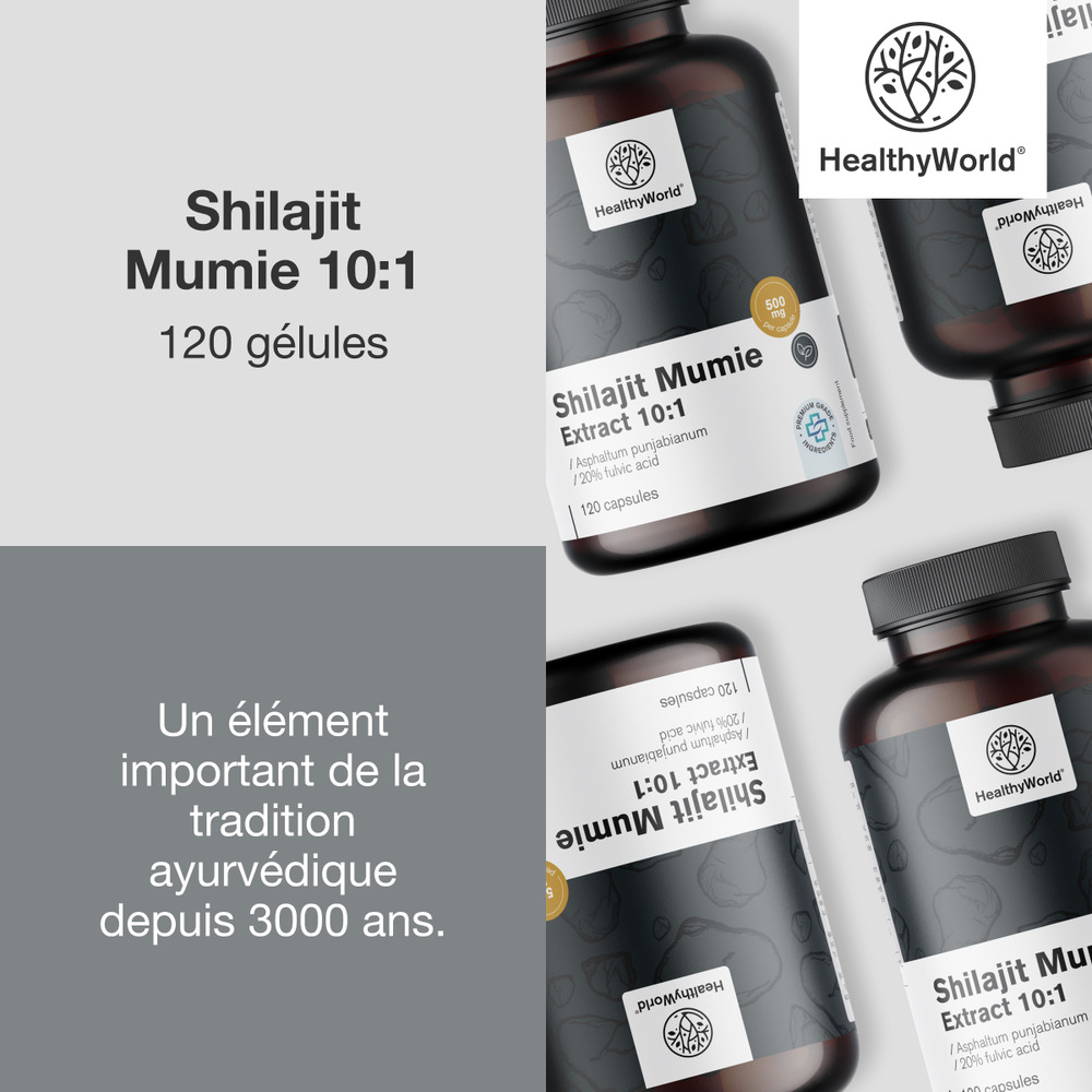 Shilajit Mumie Extract 10:1, 120 gélules - HealthyWorld.fr