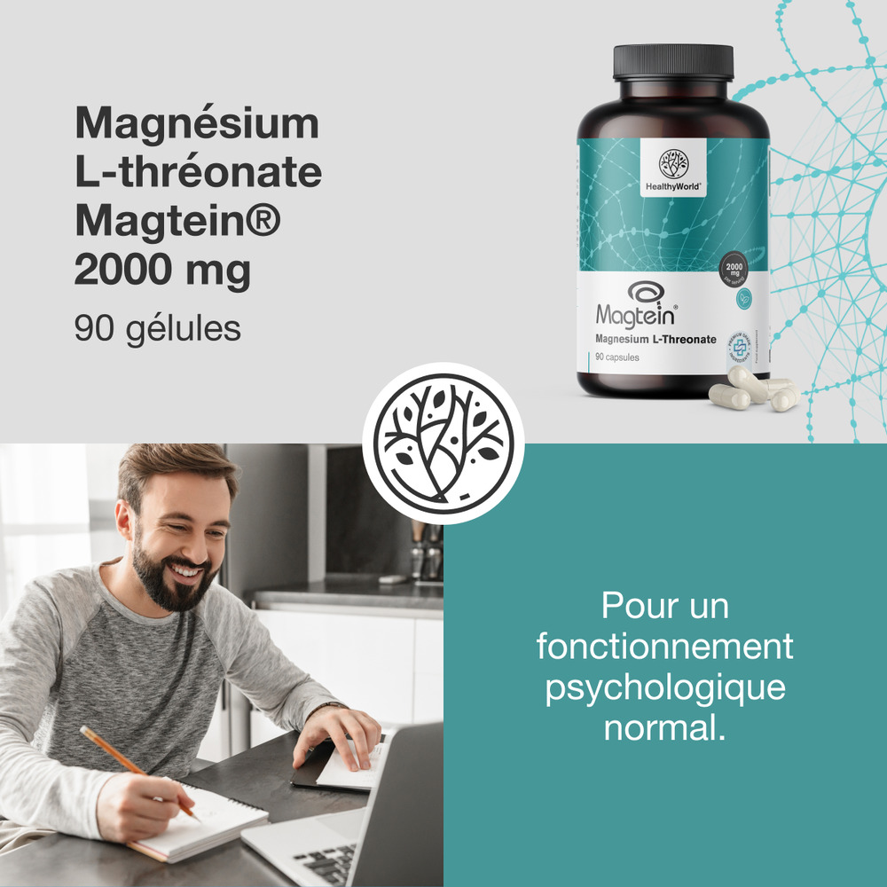 Magnésium L-thréonate Magtein® 2000 mg, 90 gélules - HealthyWorld.fr